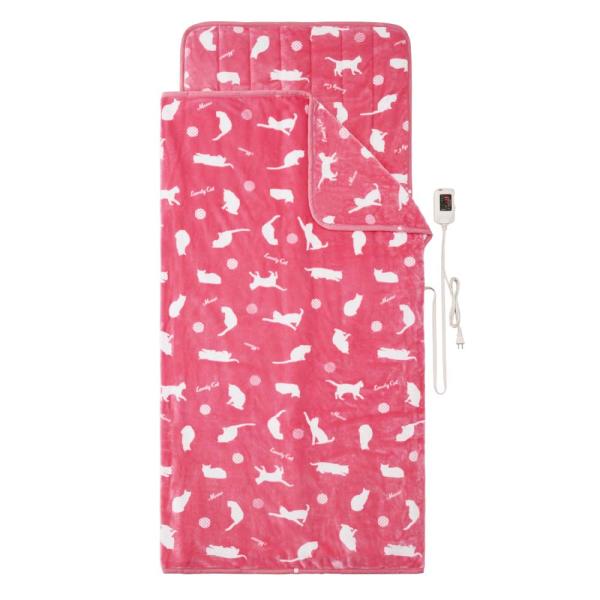 〇猫（Cat）もモチーフにした、オリジナルデザインの寝ころんぼマット。 可愛らしい猫の姿がプリントされた生地は、とろけるような肌触りが気持ちいい。 カバー付きで、寝袋みたいに体をすっぽり、暖かさをキープして節電。〇切り忘れても安心、自動OF...