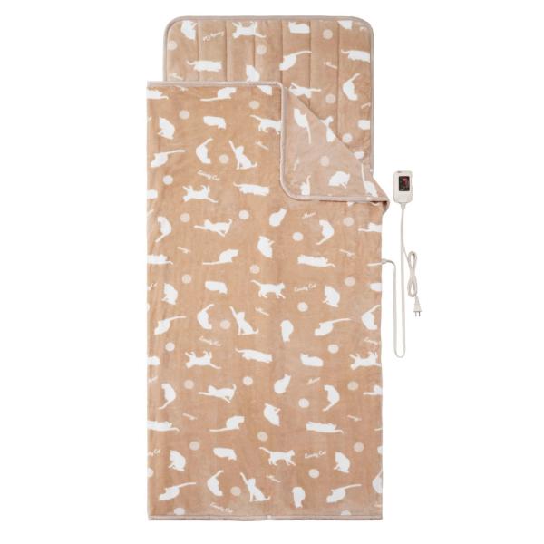 〇猫（Cat）もモチーフにした、オリジナルデザインの寝ころんぼマット。 可愛らしい猫の姿がプリントされた生地は、とろけるような肌触りが気持ちいい。 カバー付きで、寝袋みたいに体をすっぽり、暖かさをキープして節電。〇切り忘れても安心、自動OF...