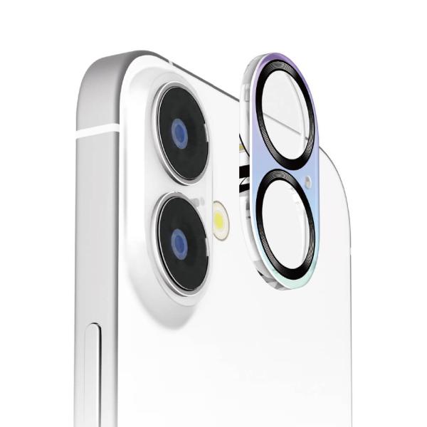色鮮やかなカメラレンズのフチが特徴的なiPhone 16 / 16 Plus 2眼カメラ用 カメラフルプロテクター オーロラ/ブラックです。光線透過率96%の表面硬度10H光沢ガラスと薄くて耐久性に優れたアクリル素材で一体成形されており、端...