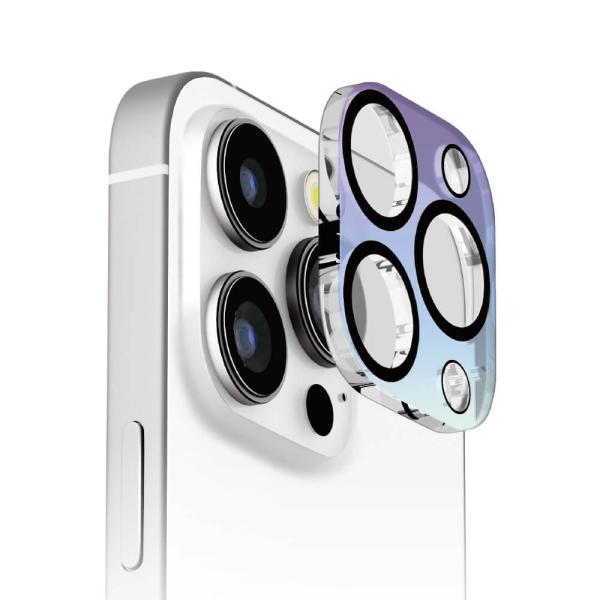 カメラ周りを鮮やかに彩るオーロラデザインのiPhone 16 Pro / 16 Pro Max 3眼カメラ用 カメラフルプロテクターです。光線透過率96%の表面硬度10H光沢ガラスと薄くて耐久性に優れたアクリル素材で一体成形されており、端末...