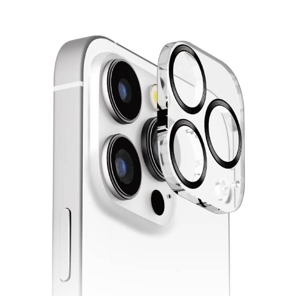 色鮮やかなカメラレンズのフチが特徴的なiPhone 16 Pro / 16 Pro Max 3眼カメラ用 カメラフルプロテクター クリア/ブラックです。光線透過率96%の表面硬度10H光沢ガラスと薄くて耐久性に優れたアクリル素材で一体成形さ...