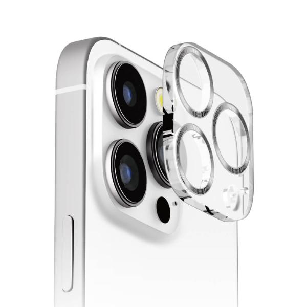 色鮮やかなカメラレンズのフチが特徴的なiPhone 16 Pro / 16 Pro Max 3眼カメラ用 カメラフルプロテクター クリア/シルバーです。光線透過率96%の表面硬度10H光沢ガラスと薄くて耐久性に優れたアクリル素材で一体成形さ...