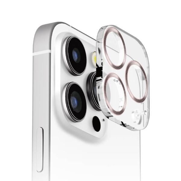 色鮮やかなカメラレンズのフチが特徴的なiPhone 16 Pro / 16 Pro Max 3眼カメラ用 カメラフルプロテクター クリア/ゴールドです。光線透過率96%の表面硬度10H光沢ガラスと薄くて耐久性に優れたアクリル素材で一体成形さ...