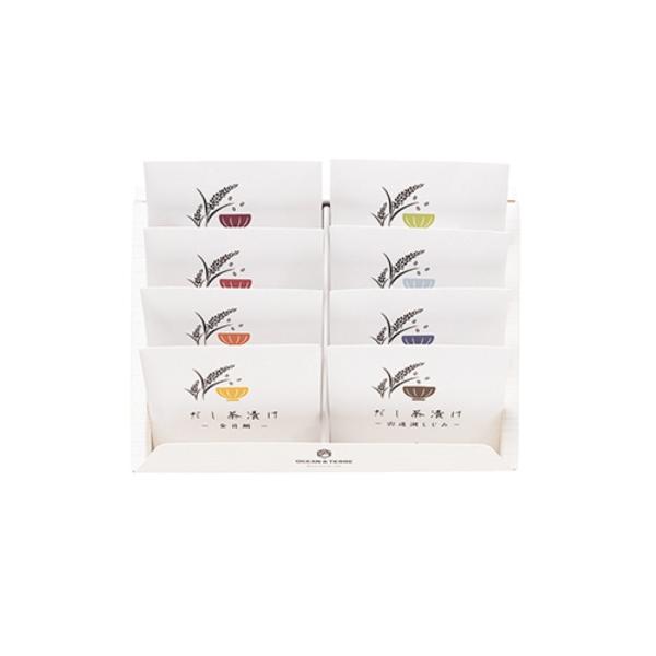 だし茶漬けの素4.5g×8、はまぐり2個×1、ずわい蟹13g×1、紅鮭1切×1、金目鯛1切×1、紀州南高梅1粒×1、うなぎの蒲焼き13g×1、銀だら1切×1、宍道湖しじみ30g×1、白煎りごま1g×8北海道産真昆布を使い、静岡県産抹茶の風味...