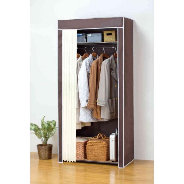 カバー付き、カーテン付きで衣類をホコリから守ります。●ドライバー不要で簡単組み立て！●上下棚付き、2段掛の2つの仕様と60cm幅・90cm幅の2サイズから選べるカバー付きハンガー。●セパレート型なので、60cm幅＋60cm幅で120cm幅、...