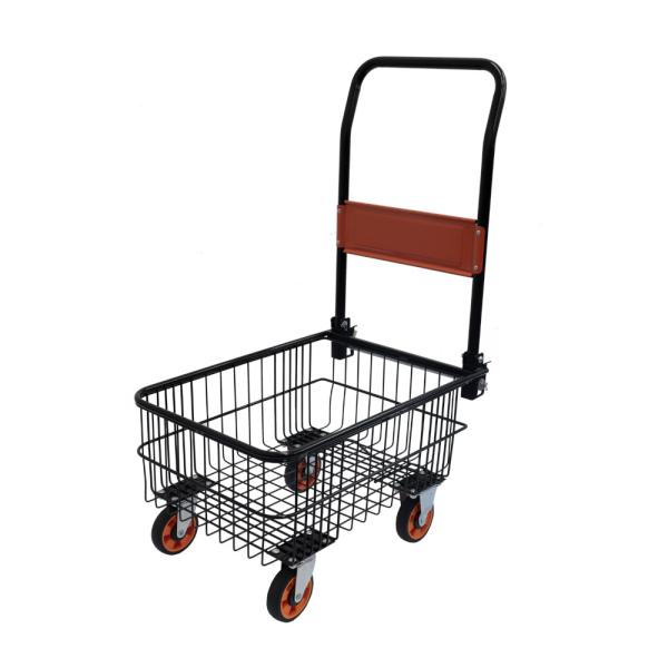 重たい買物の荷物やゴミ出しに大活躍！●大量のゴミや重たい新聞等を台車に乗せて捨てに行く際にも、段差や斜面でゴミが崩れないようにカゴがあるので大丈夫。●細かな荷物も落とさないように専用の持ち手がついているカゴカバー付きです。●折りたためば省ス...