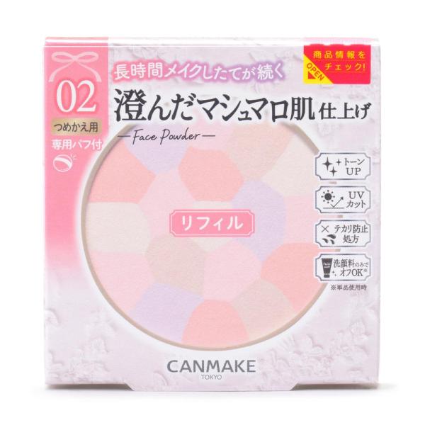 ５色のカラーで顔色をトーンアップし、長時間「濁りのない澄んだマシュマロ肌」が続く”マシュマロフィニッシュパウダー　〜Ａｂｌｏｏｍ〜　０２”のつめ替え用リフィル。汗・皮脂に強く、メイク崩れにも強い。また、美容液成分１５種配合でお肌のかさつきを...