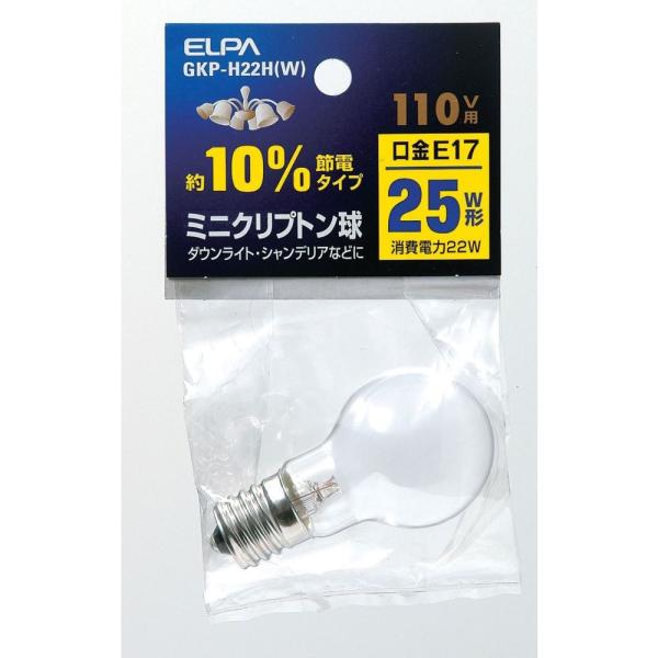 ●25W形約10％節電タイプ●アルゴンガスよりも熱伝導率の低いクリプトンガスの封入で長寿命を実現した電球です。外径のコンパクト化によってスポットライト、ダウンライトなど幅広く使用できます。■定格電圧：110V■定格消費電力：22W■定格寿命...