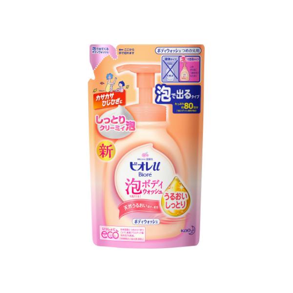 しっとり、クリーミィな泡で包み込む。天然うるおい成分※配合の泡で、カサつくひじ、ひざもしっとり。　※ベタイン、カモミラエキス　・家族みんなで使える、泡で出てくるボディウォッシュ。・素肌とおなじ弱酸性。・洗い上がり、ローションをつけたみたいな...