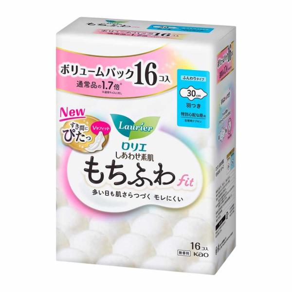 新感覚！もちふわｆｉｔ！多い日もモレにくいお徳な大容量タイプ。新感覚！もちふわクッションとV字フィットがすき間にぴたっ、もちふわfit多い日でも肌さらつづく、モレにくい！●もちふわクッションがからだにフィット。肌にふわわんとしたつけ心地。●...