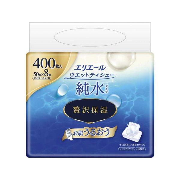 ●エリエール贅沢保湿ティシューをベースとした保湿成分をシートに配合。肌にうるおいを与えます。●パッチテスト実施済み。（※）●ノンアルコール・無香料・パラベンフリー●肌触りの良いナチュラルプレーン不織布を採用。●経済的なつめかえ用。50枚×8...