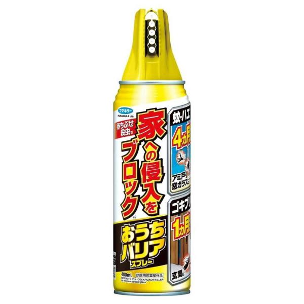 ●お家への害虫の侵入をブロック！蚊・ハエは4カ月、ゴキブリは1カ月の駆除効果が持続！業界初のアミ戸や壁にも使える医薬部外品です。●予防＆退治のW効果！有効成分ペルメトリンの働きで、優れた予防＆殺虫効果を発揮します。●4連ノズルでラクラク処理...