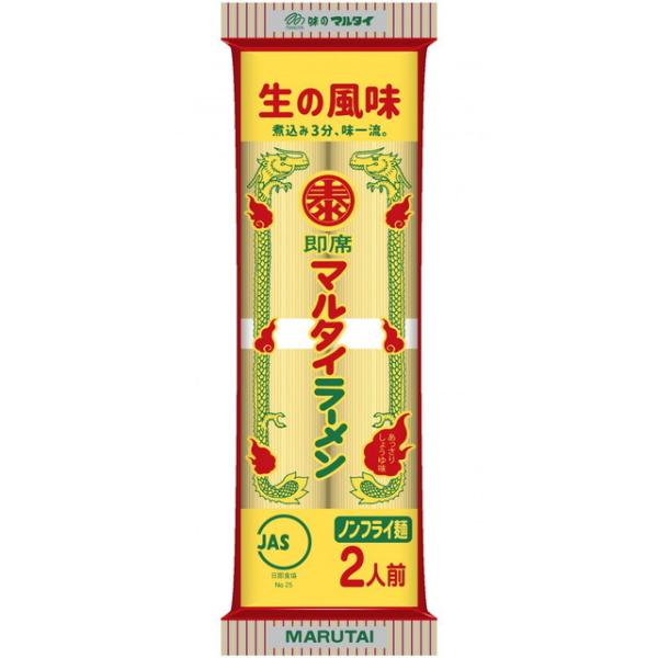 即席棒状めんのパイオニア商品です。めんは、ノンフライ・ノンスチーム製法で仕上げた、生めんに近い風味のストレートめんです。スープはポークとチキンをベースにした風味豊かなあっさりしょうゆ味です。マルタイ