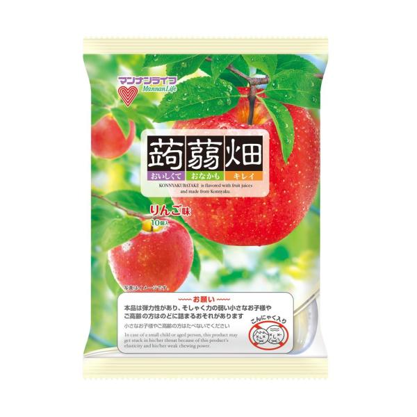 こんにゃく（グルコマンナン）を果汁で味付けした、フルーツこんにゃくです。果物では味わえないこんにゃく独特の食感は、さらに美味しさを引き立てますりんごの特長であるシャキシャキした食感と、後味のフレッシュな酸味をイメージしました。
