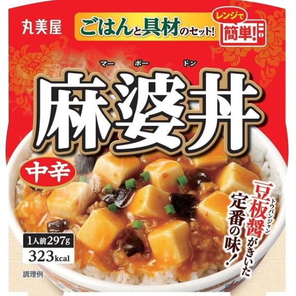 レンジで簡単！豆板醤が効いたピリ辛旨味。こだわり豆腐を使用した麻婆丼が手軽に食べられます。丸美屋