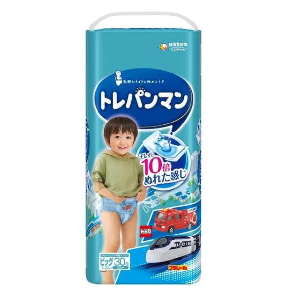 トイレトレーニング専用パンツ。モレずに１０倍ぬれた感じが分かる「おしっこ実感シート」採用。トミカ・プラレールデザインで１袋に８種類。「おなじえさがし」「わくわくおえかき」でさらにやる気アップ。
