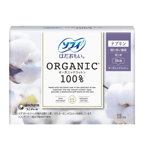 デリケートな肌が触れる面の上層に１００％オーガニックコットンを使用しています。ふつう用ナプキン オーガニックコットンはだおもい ふつう用ナプキン