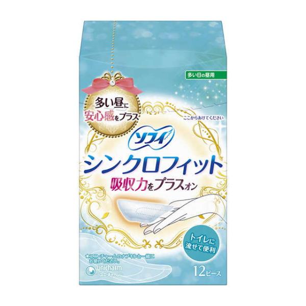 ナプキンでもタンポンでもない、第３の生理用品シンクロフィット。ナプキンとカラダの間のあのスキマにはさんで、いつものナプキンに吸収力をプラスオン。だから、自分のペースで替えられない時もモレ安心。しかもトイレに流せる。