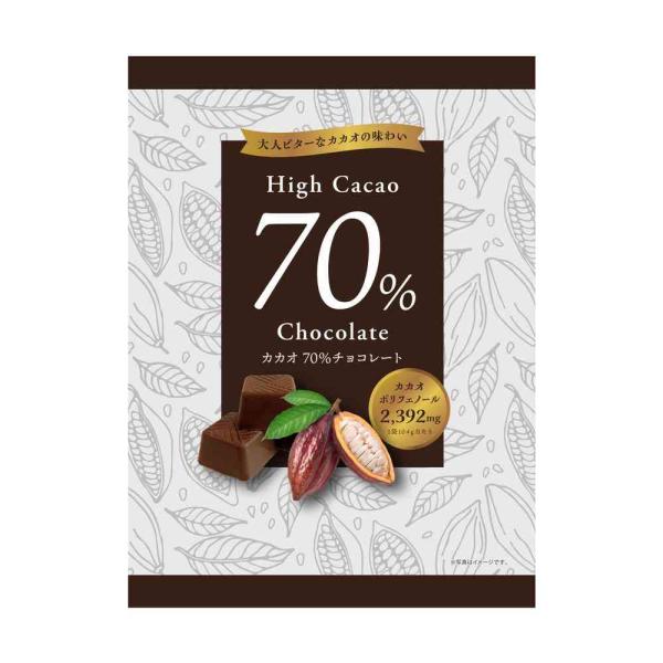 カカオ分を70％まで高めた食べやすいひとくちチョコです。1袋当たりポリフェノール2392mg。適度な酸味とキレのあるカカオの苦みが特徴です。