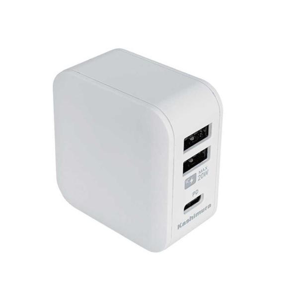 持ち運びに便利な、USB‐A 2ポートとUSB Type‐Cポート搭載のAC充電器。●3ポート合計最大出力15W（5V 3A）●USB PD規格対応USB Type‐Cポート：最大20W　出力自動切替 5V 3A, 9V 2.22A, 12...