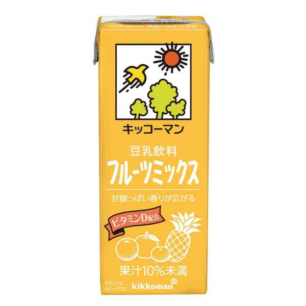 豆乳に、りんご・パインアップル・オレンジ・みかんの果汁をおいしくブレンドした豆乳です。