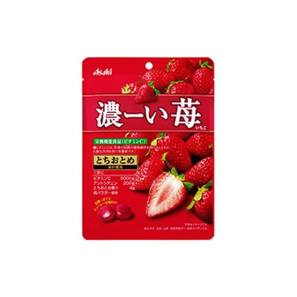 フレッシュで瑞々しい苺を凝縮した濃ーい味わい。とちおとめ果汁、苺パウダー使用。アントシアニン20ｍｇ配合。栄養機能食品（ビタミンC）アサヒグループ食品