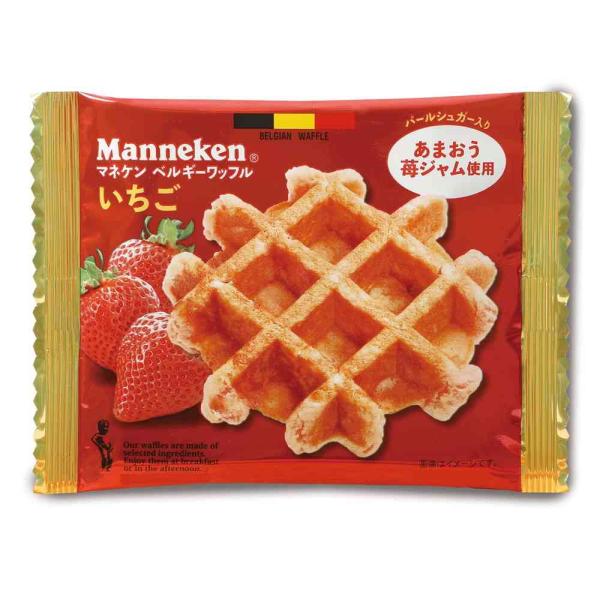 あまおう苺ジャムといちご顆粒入り。いちごの甘酸っぱい風味が広がるワッフルです。