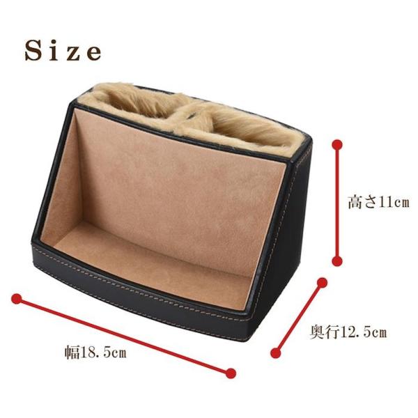 デザイン性実用性を兼ね備えたメガネスタンド。佇まいが上品なメガネスタンド。内生地にベルベットやファーを使用しているので、大切なメガネのレンズを優しく保護してくれます。前面にはスマホを立てかけたり小銭や鍵を置く事も可能なスペース付き!!あると...