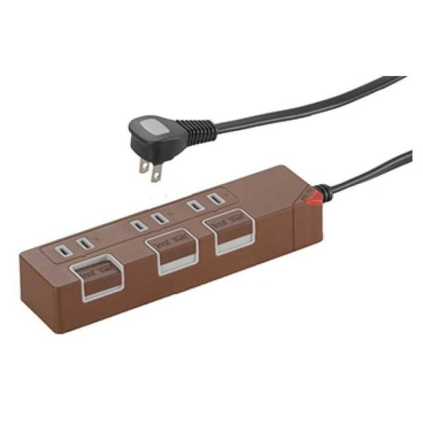 ●カラーが選べるインテリアタップ●押しボタン式省エネスイッチ●絶縁カバー付きL型プラグ●丈夫な二重被ふくコード