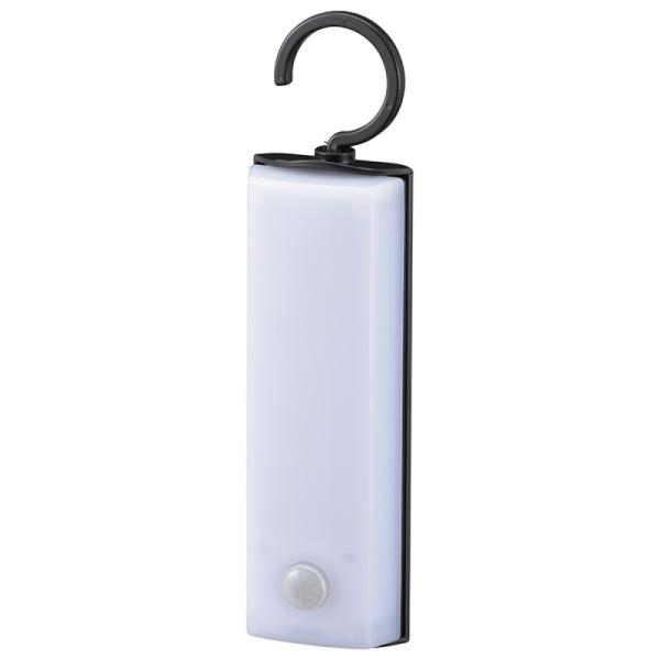 ● 明暗センサー+人感センサー付き● 周囲が暗くなると人を検知して点灯、離れてしばらくすると自動消灯● 屋外でも使える防まつ形（IPX4）● 常時点灯モード付き● 乾電池式● 光色は昼白色● フック型タイプ