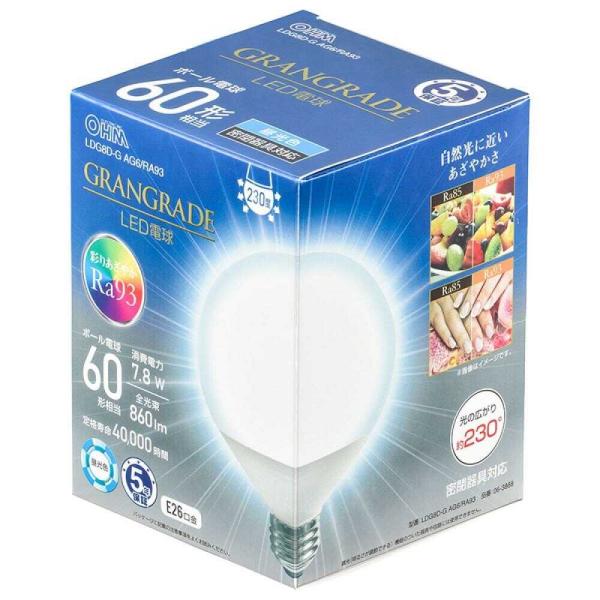 ● 彩りあざやかRa93「GRANGRADE」LED電球● 自然光に近いあざやかさ● ボール電球60形相当の明るさ● 配光角約230°● 密閉器具対応● 昼光色● 口金はE26● LED5年保証対象商品