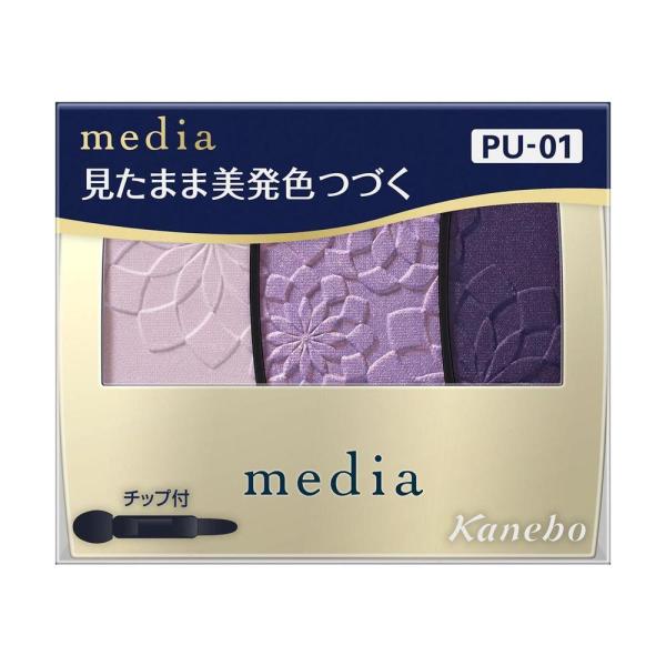 美しい微粒子パールのつやと3色のグラデーション効果で上品な明るい目もとにしっとりやわらかいパウダーがフィット、美発色つづく。A：繊細な輝きでくすみをカバーするハイライトカラーB：美しい彩りと華やかさを与えるミディアムカラーC：目もとを自然に...