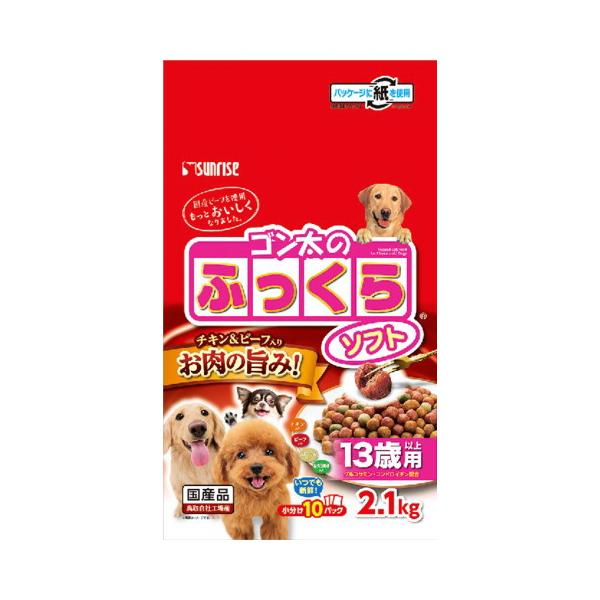 お肉のうまみたっぷり、やわらか食感の半生フードです。１３歳以上用。