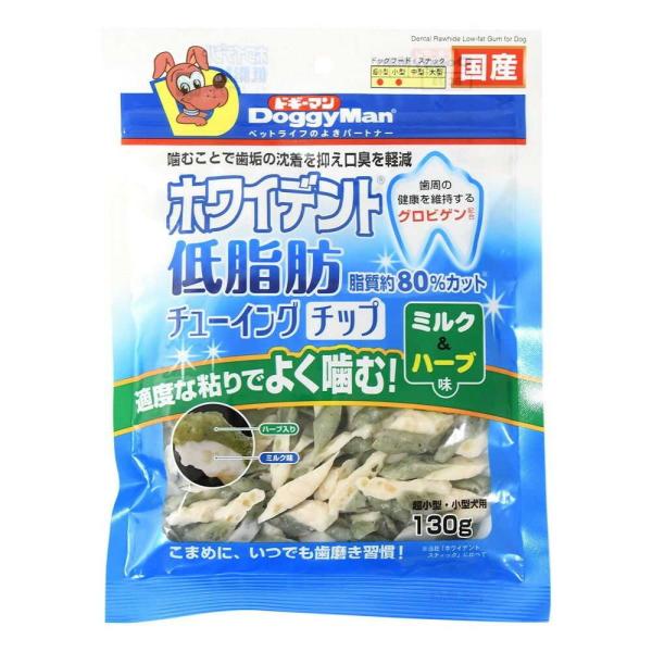 ●適度な粘りがあり長く噛め、与えやすいチップ形状ガム。●噛むことで歯とガムがこすれ、歯垢の沈着を抑え口臭を軽減する。●「ホワイデントスティック」と比較して脂質約80％カットの低脂肪タイプ。●歯周の健康を維持するグロビゲン配合。●甘い香りのミ...