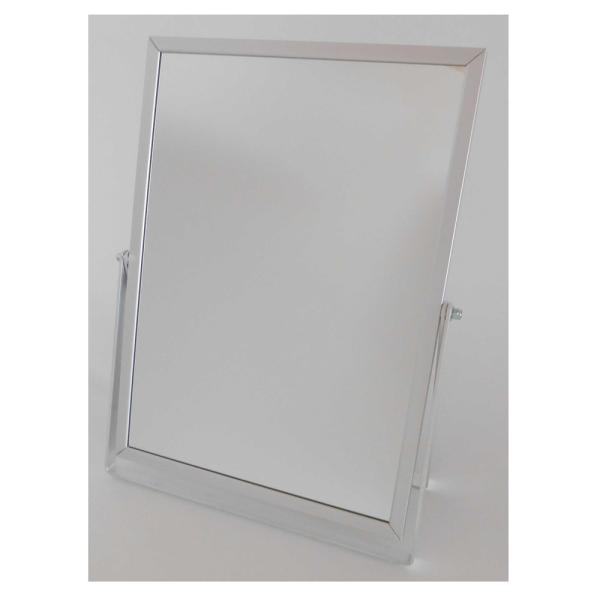 アルミ素材のシャープなフレームが部屋のインテリアに馴染みます。鏡,ミラー,卓上鏡,スタンドミラー,アルミフレーム,化粧鏡,メイク,角型,シルバー,日本製