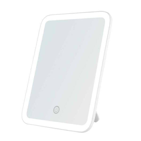 ●優しいLED光でお顔全体を明るく映すミラーです。●無段階調光、縦置き、横置き可能です。●オートオフ機能付きです。●鏡面下部中央のタッチセンサーでON／OFFができます。●USB電源による点灯も可能です。鏡,ミラー,化粧,メイク,インテリア...