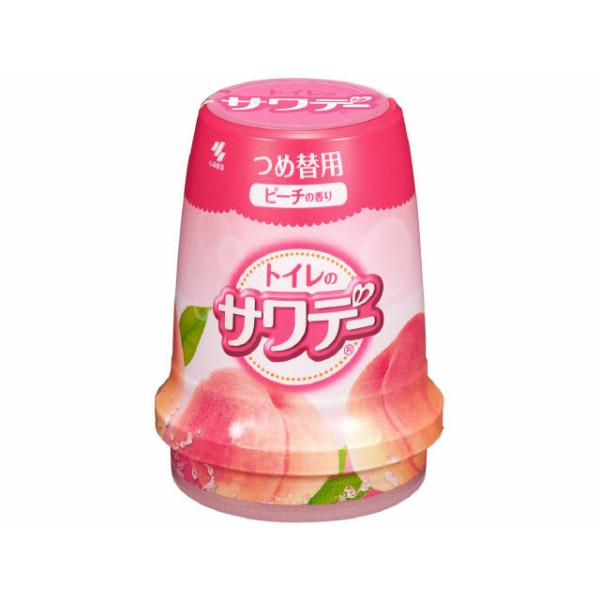 ●上質な香りが広がるトイレ用芳香剤。●気分はじけるピーチの香りがトイレ空間に心地よく薫ります。●みずみずしい香りのゼリーからやわらかい香りが広がります。●つめ替用●今までのサワデー容器にも使えます。※「SawadayHappy」には使えません。