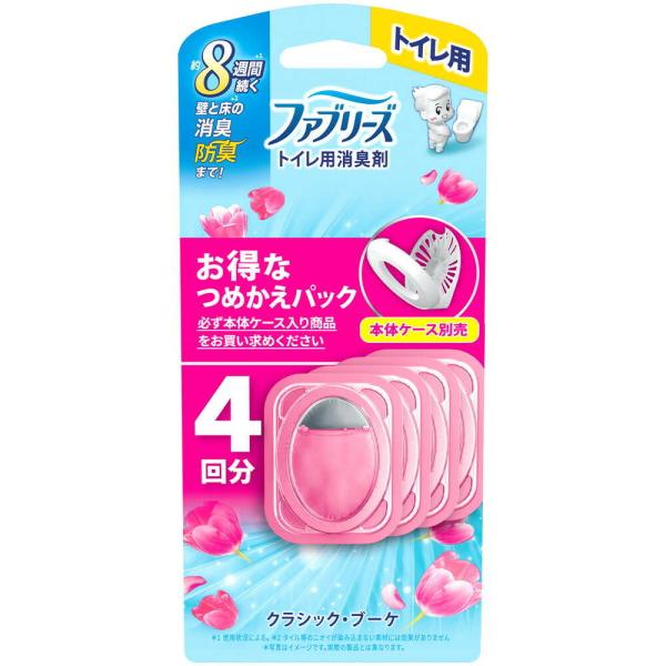 生まれかわった！つめかえタイプ　旧タイプにはつめかえできません。トイレのニオイ分子は、壁や床の小さな凹凸に隠れています。ファブリーズのトイレ用消臭剤は、室内の空気を継続的に消臭だけでなく、壁や床を防臭コートすることで、嫌なニオイが付着するの...