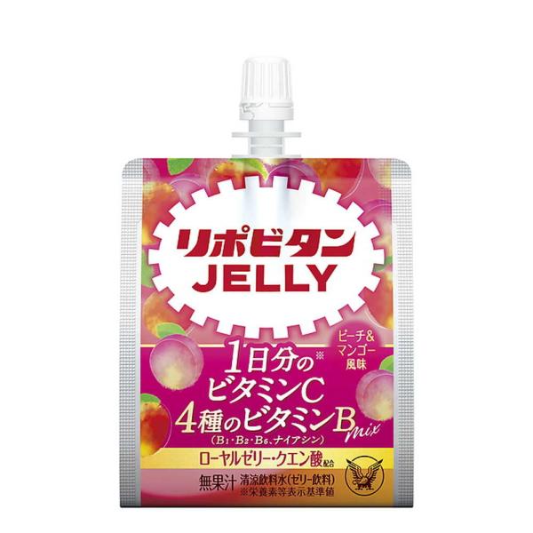 美味しさギュッと、ぷるんと食感●リピートしたくなる美味しさ。ピーチ＆マンゴー風味（無果汁）のもっちりぷるん食感。●手軽に栄養をチャージしたい時にオススメのゼリー飲料。ビタミンC500〜1800mg、ローヤルゼリー150mg、ビタミンB1・B...