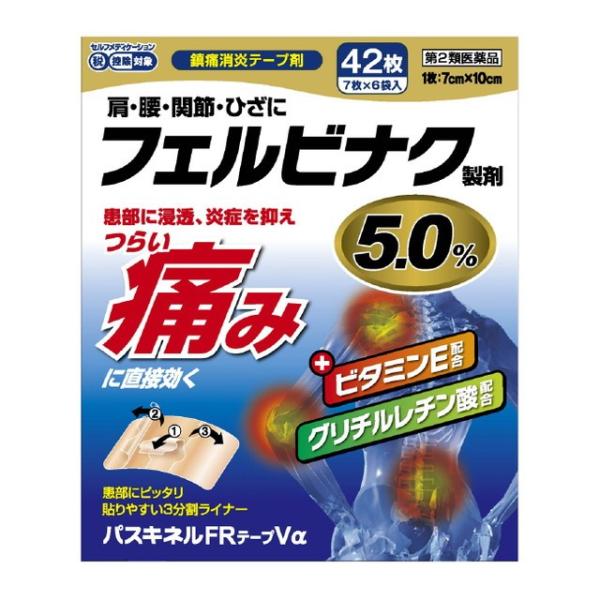 腰痛、肩こりに伴う肩の痛み、関節痛、筋肉痛、腱鞘炎（手・手首・足首の痛みとはれ）、肘の痛み（テニス肘など）、打撲、捻挫痛みの原因物質（プロスタグランジンなど）の生成を抑え、肩の痛み、腰痛、関節痛などに効果をあらわすフェルビナクを1枚当たり3...