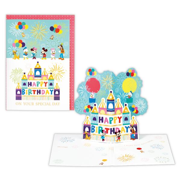 ディズニーの大定番「ミッキーマウス・マーチ」を採用したオルゴールカード。カードを開くとミッキーと仲間たちがポップアップします。ミッキー＆ミニーのボイスと「ミッキーマウス・マーチ」が楽しめるにぎやかなカードです。表：HAPPY BIRTHDA...