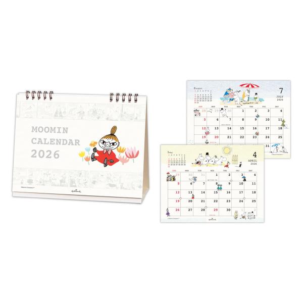 デスクで使いやすい省スペースな卓上カレンダー。リトルミイやムーミンたちのアートが毎月楽しめます。●本文サイズ：135×180mm●スタンドサイズ：145×180×80mm●内容：表紙1枚/本文6枚(両面印刷)・祝日表記：英語●ツインリング綴...
