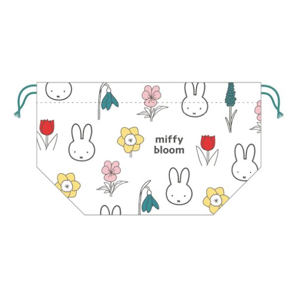 ミッフィーとお花のイラストがかわいいデザイン♪シリーズで揃えて使えます◎マチ付きでお弁当が入れやすい巾着袋です。同柄のランチボックスと揃えて使えます◎■サイズ：約275×160×120mm■材質本体：綿100％ひも：アクリル100％■日本製