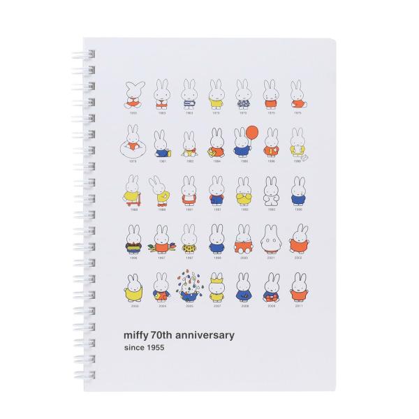 ミッフィー誕生70周年記念！年代の違う様々なミッフィーのイラストが楽しめる「ヒストリーシリーズ」です。罫線付きの使いやすいリングノートです。A5サイズなので持ち運びにも便利！■サイズ：H210×W155×D13mm■重量：188g■材質　本...