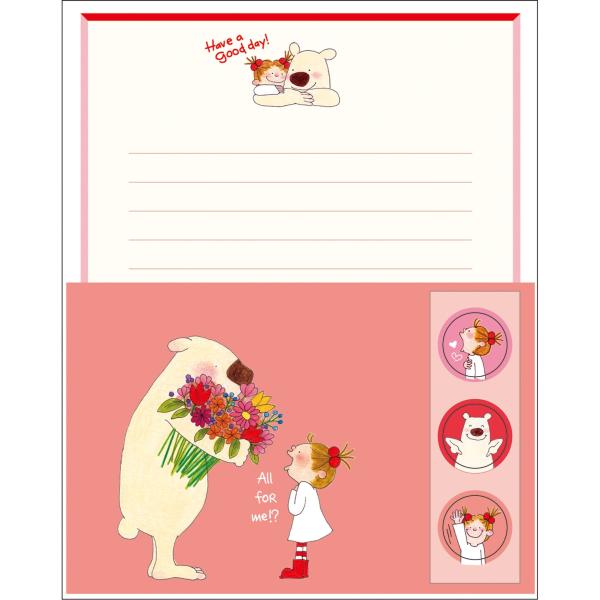 ココちゃんのレターセット。封筒にも絵柄が入ったキュートなデザインです。■セットアップサイズ：約H195×W170mm■内容：便箋6枚、封筒3枚、シール3枚■日本製