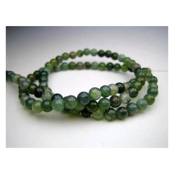 【連売り商品】モスアゲート☆商品情報☆石サイズ：Φ5±0.2mm粒数：約97粒全長：約40cm原産地：ブラジル※形状やサイズのばらつき、表面や穴周りにキズや凹み等があります。粒数はあくまで目安です。多少の誤差がありますのでご了承ください。ま...