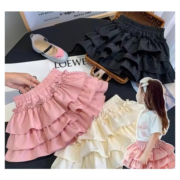 商品内容：スカートカラー：オフホワイト、ブラック、ピンク素材: ポリウレタン他サイズ：スカート丈/ウエスト100サイズ：26cm/44cm110サイズ：28cm/46.5cm120サイズ：30cm/49cm130サイズ：32cm/51.5c...