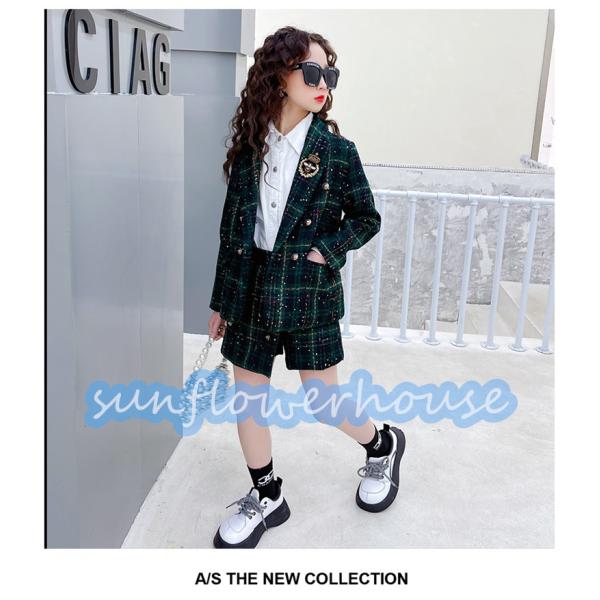 商品内容：ツイード風ジャケット＋ショートパンツサイズ：【120】参考身長105-115cm 【130】参考身長115-125cm 【140】参考身長125-135cm 【150】参考身長135-145cm【160】参考身長145-155cm...