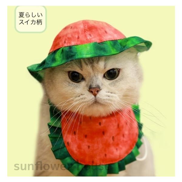 ペット 猫 帽子 よだれかけ スイカ カラフル かわいい 犬 愛犬 小型  夏 日除け 熱中症 対策 散歩 公園 プール イベント おしゃれ 暑さ対策 インスタ 送料無料生産国：中国素　材：ポリエステル他サイズ：S/適性体重  約1.5-3...