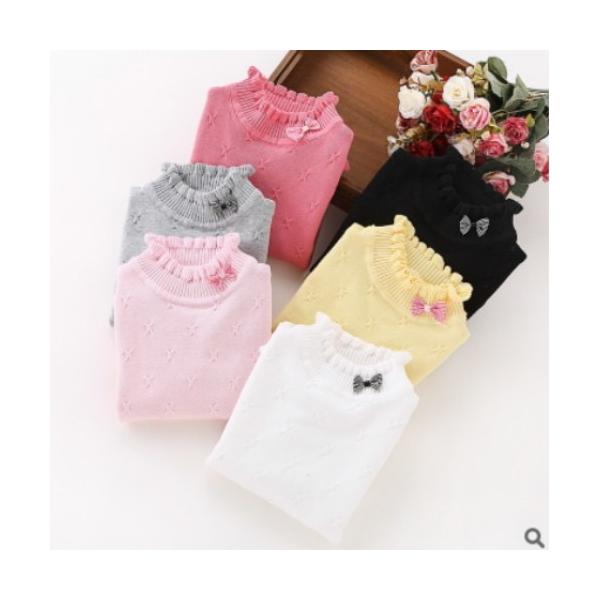 フリル付ハイネックのニットトップス